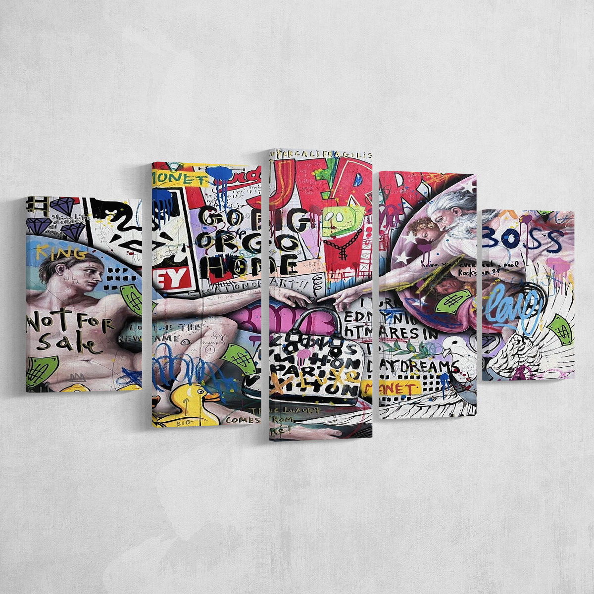 The Creation Of Adam Grafiti Street Art Banksy Style, Multi Panels, 5 ...