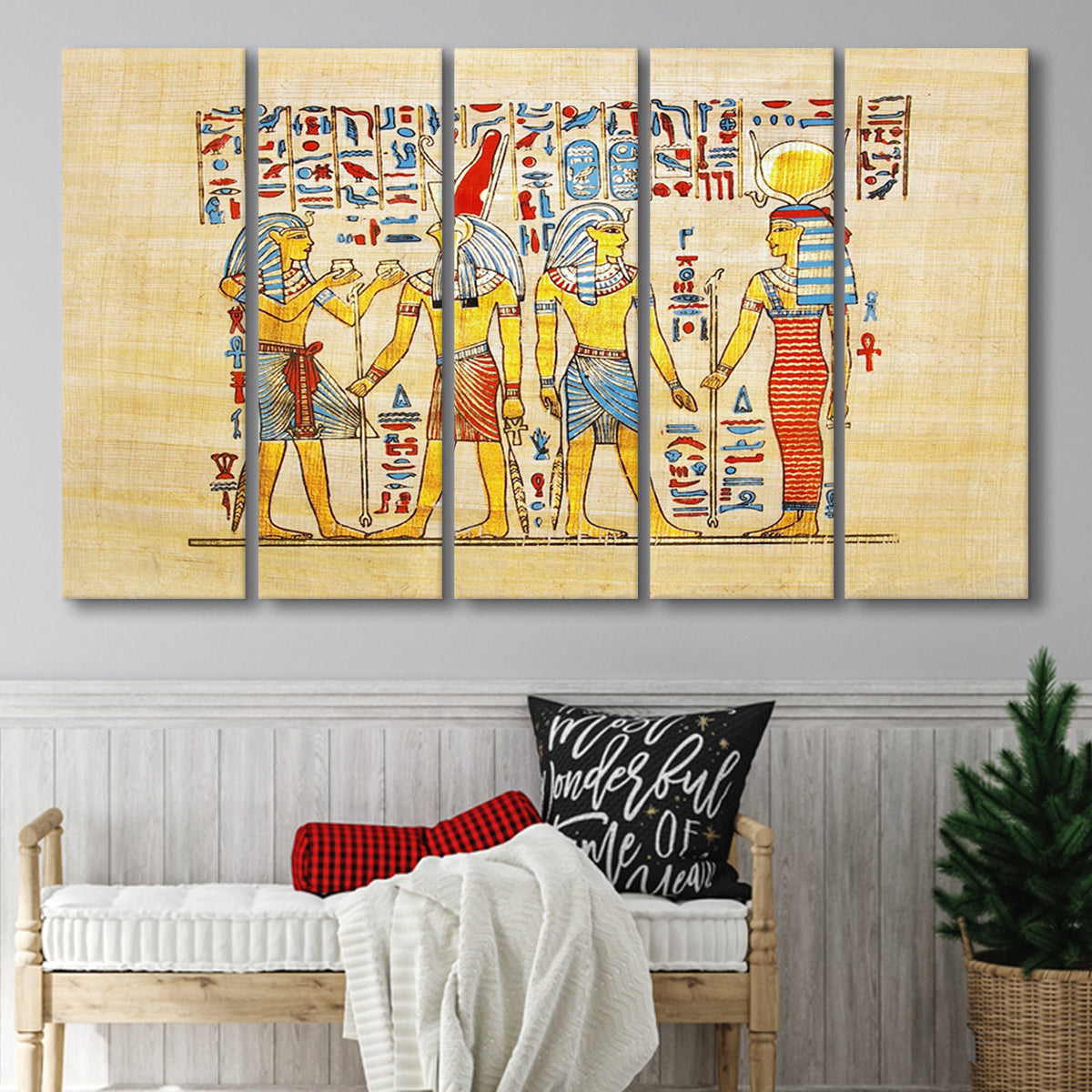Traditional Handmade Papyrus, Ancient Egypt Canvas Art, 5 Panel B Canv ...