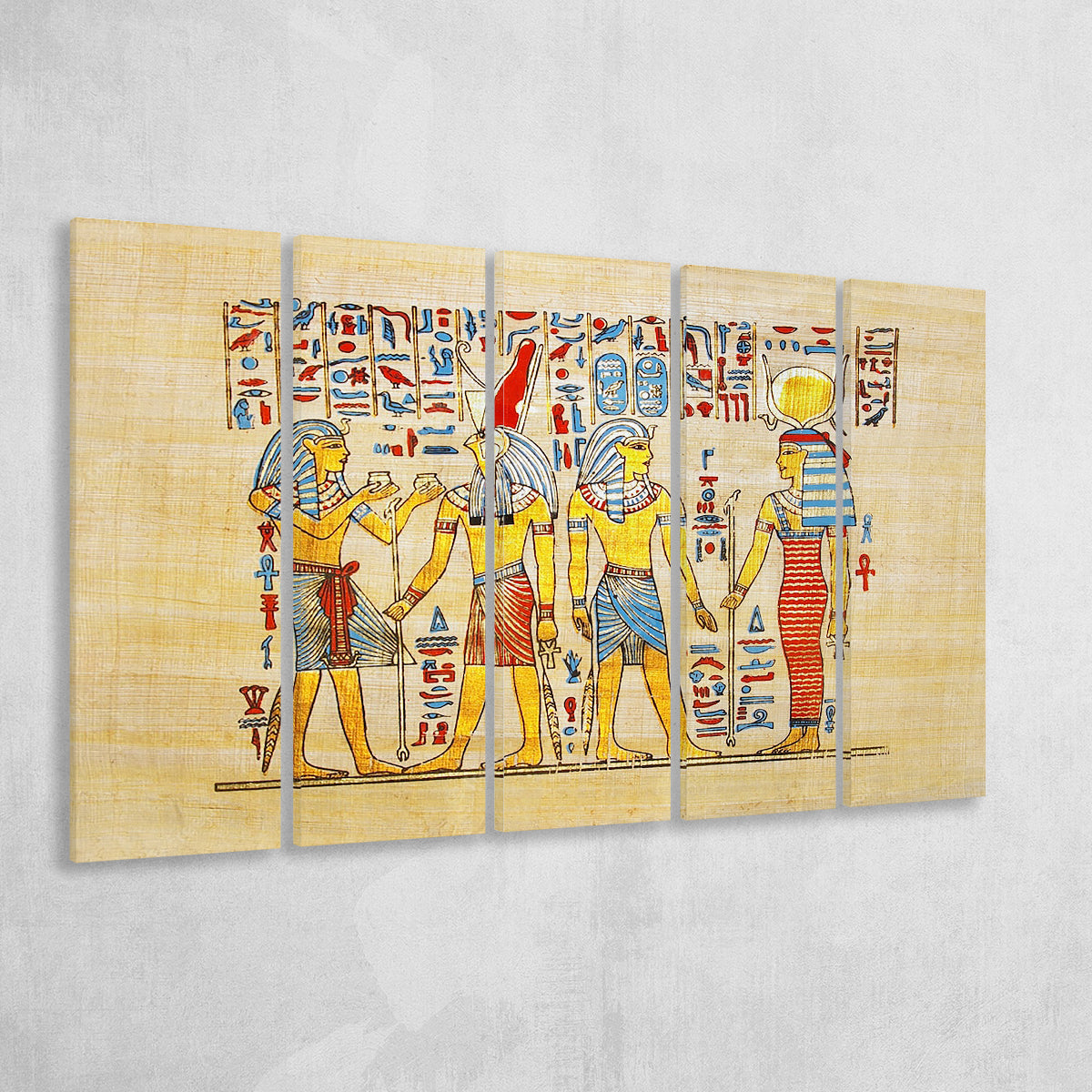 Traditional Handmade Papyrus, Ancient Egypt Canvas Art, 5 Panel B Canv ...