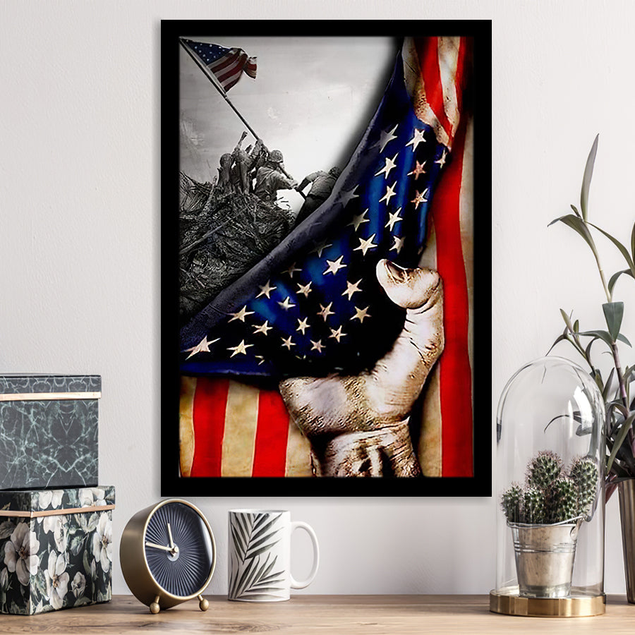 Us Veteran Hand Pulling American Flag 1 Framed Framed Art Prints Wall ...