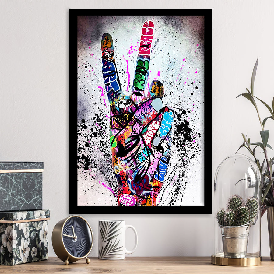 V Gesture Graffitione Gesture Victory Street Art Framed Art Print Wall ...