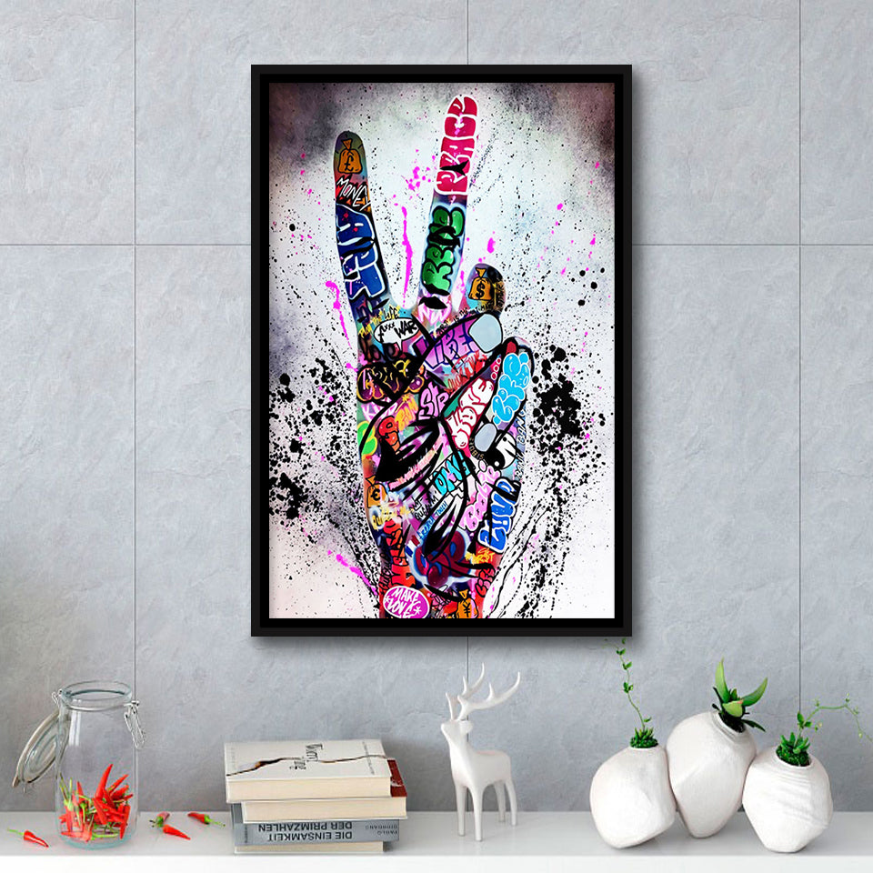 V Gesture Graffitione Gesture Victory Street Art Framed Canvas Prints ...