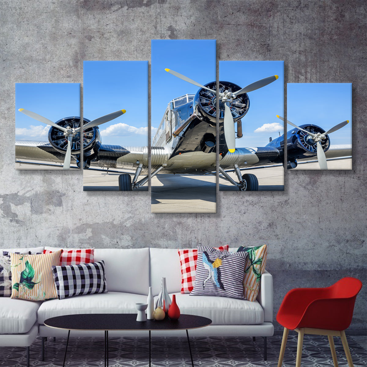 Vintage Airplane Wall Mural Aerobatic 5 Piece Canvas Prints Wall Art D ...