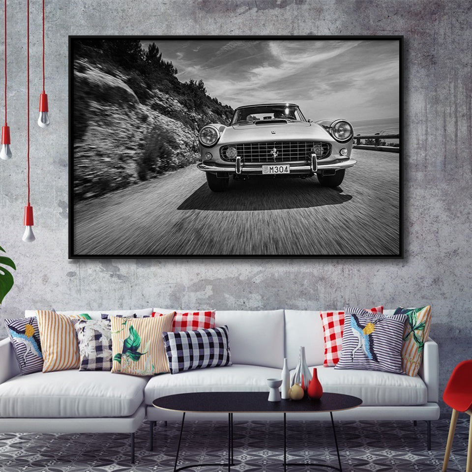 Vintage Car Wall Art In Black And White Framed Canvas Prints Wall Art ...