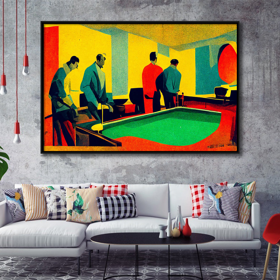Vintage Billiards Player Colorfull Framed Canvas Prints Wall Art - Pai ...