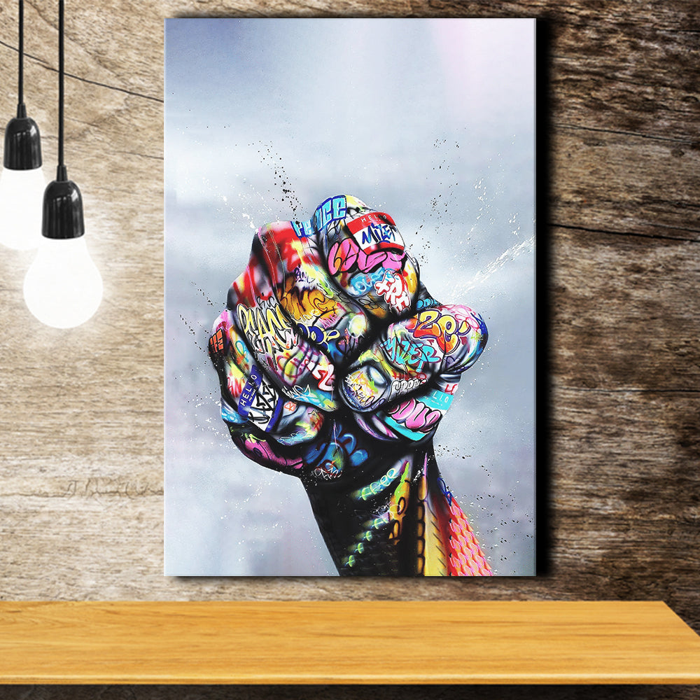 World Unity Power Fist Graffiti Art Canvas Prints Wall Art Decor - Pai ...