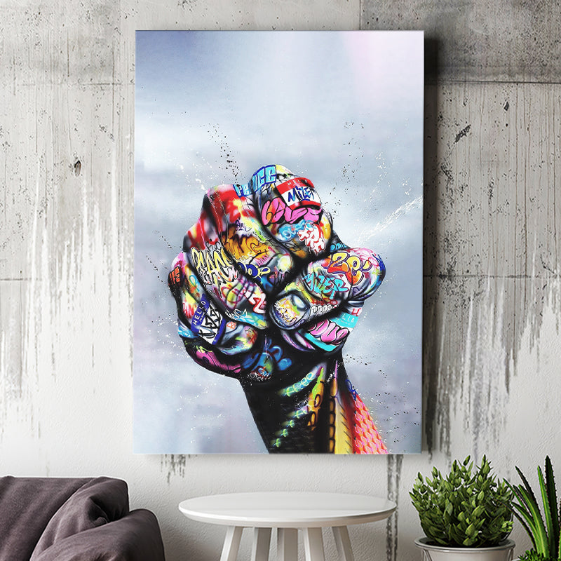 World Unity Power Fist Graffiti Art Canvas Prints Wall Art Decor - Pai ...