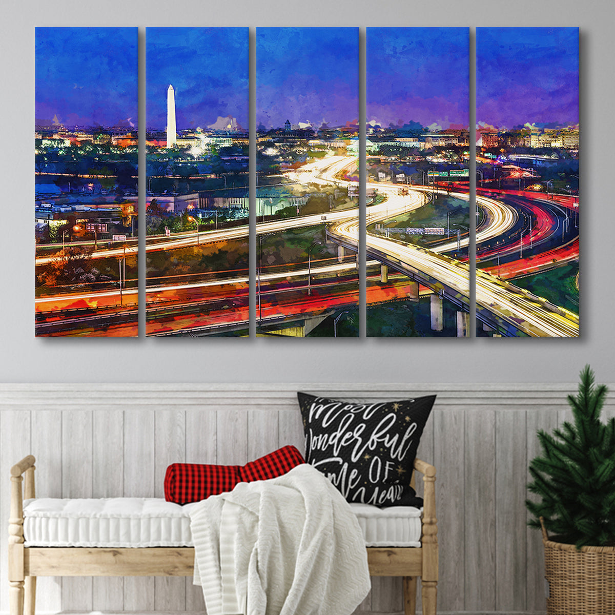 Washington Dc Skyline Highways Monuments 5 Pieces Extra Large Canvas P ...