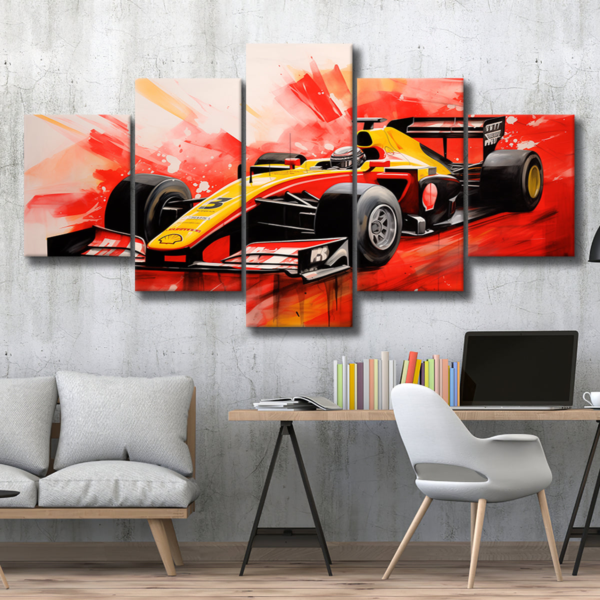 Watercolor Racing Car Formula One Art Mixed Color Mixed 5 Panel Large ...