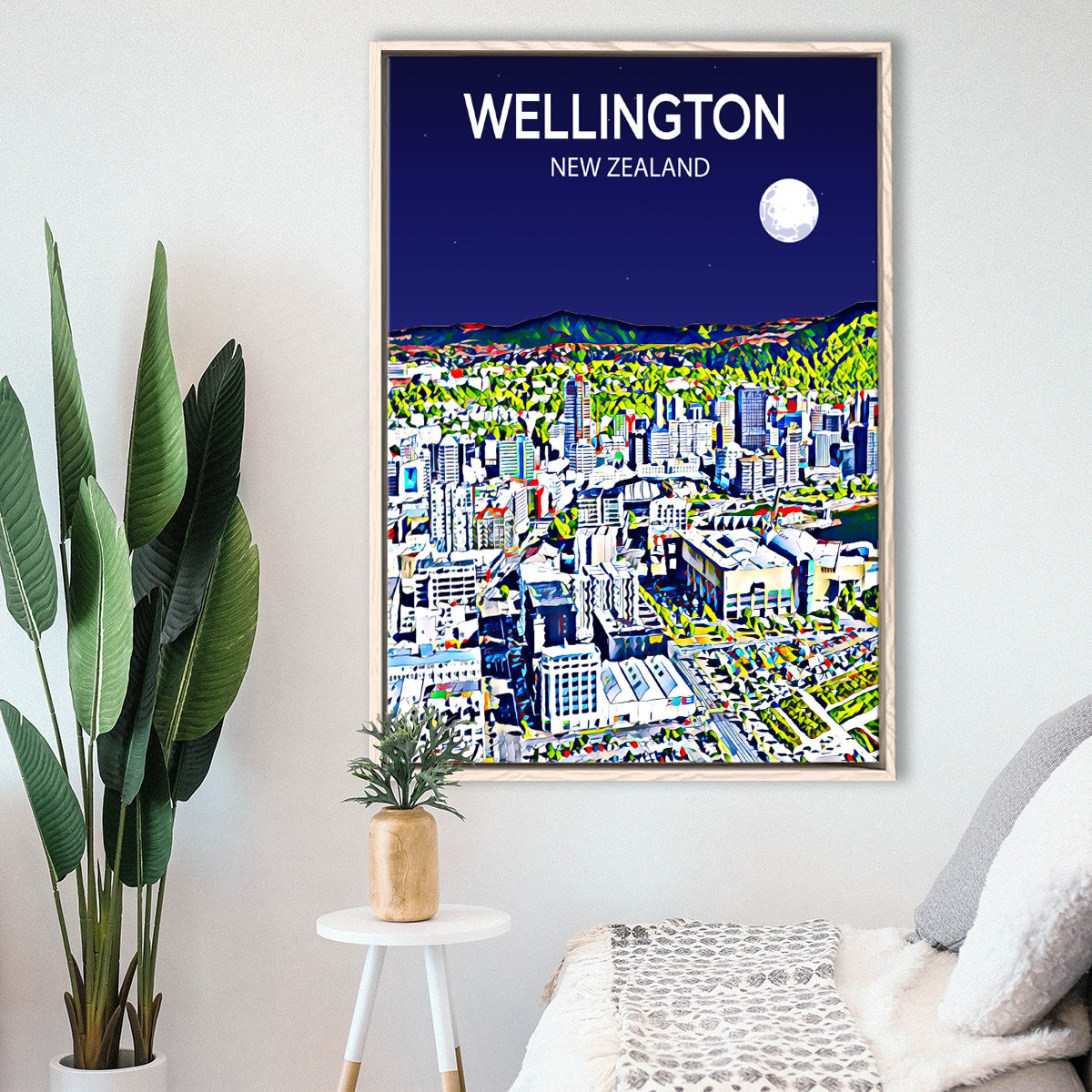 Wellington New Zealand Art Night Art Print, Large Canvas, Framed Canva ...
