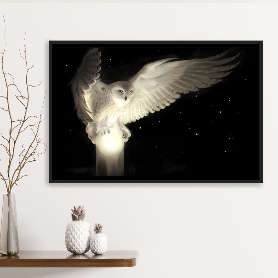 White Owl In Flight Framed Canvas Prints Wall Art - Painting Canvas, W ...