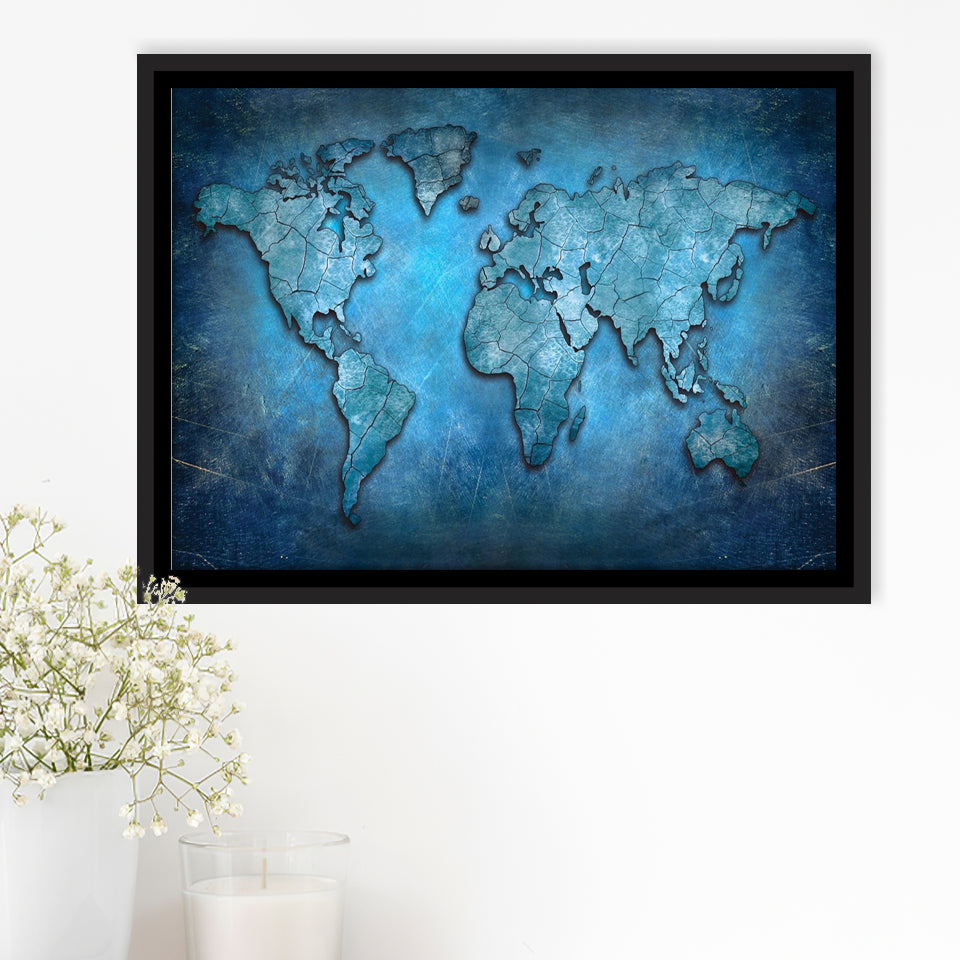World Map Canvas Blue Abstract World Map Framed Canvas Prints Wall Art ...