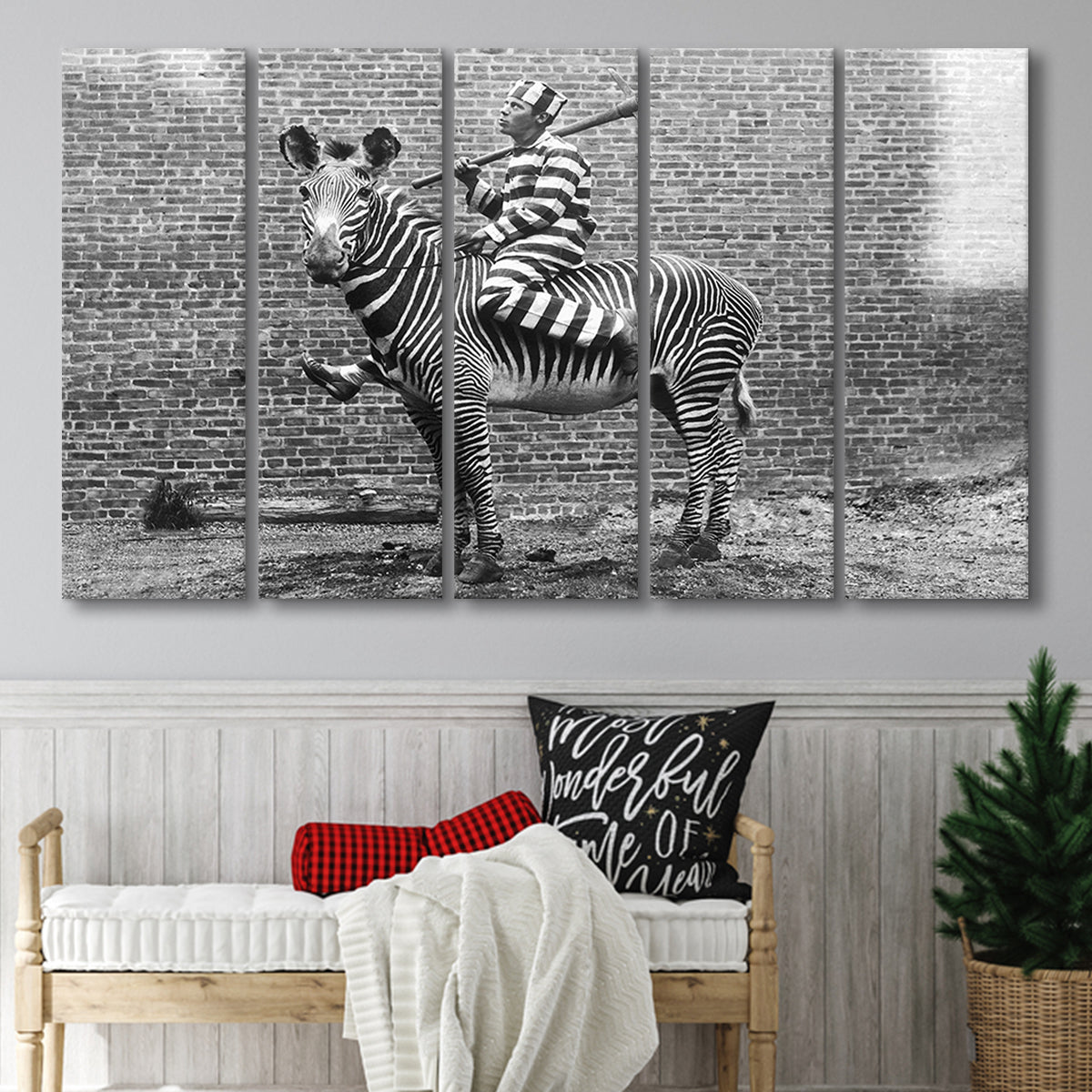 Zebra Prison Break Black And White Print, Comic Criminal Larger Canvas ...