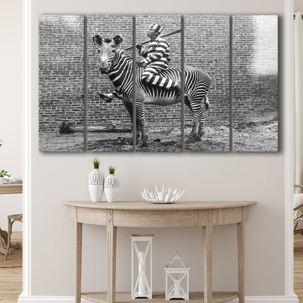 Zebra Prison Break Black And White Print, Comic Criminal Larger Canvas ...