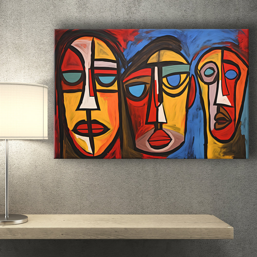 Abstract Family Three Faces Arylic Painting Canvas Prints Wall Art Hom ...