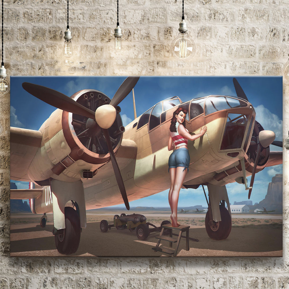 Aircraft Pin Up Girl Wing Of Angle Canvas Prints Wall Art Decor - Pain ...