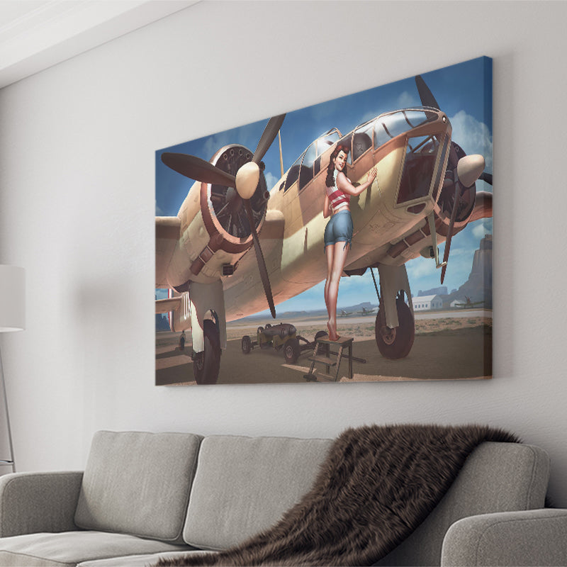 Aircraft Pin Up Girl Wing Of Angle Canvas Prints Wall Art Decor - Pain ...