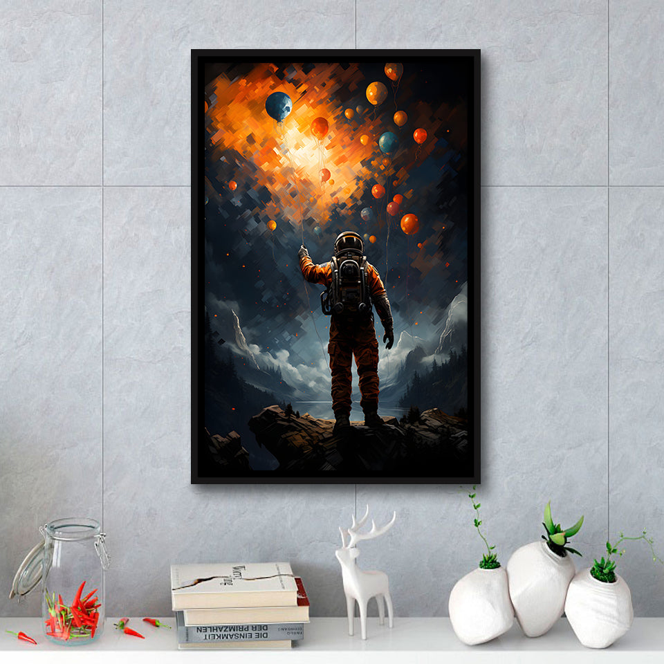 Astronaut Holding The Balloons Framed Canvas Prints Wall Art Home Deco ...