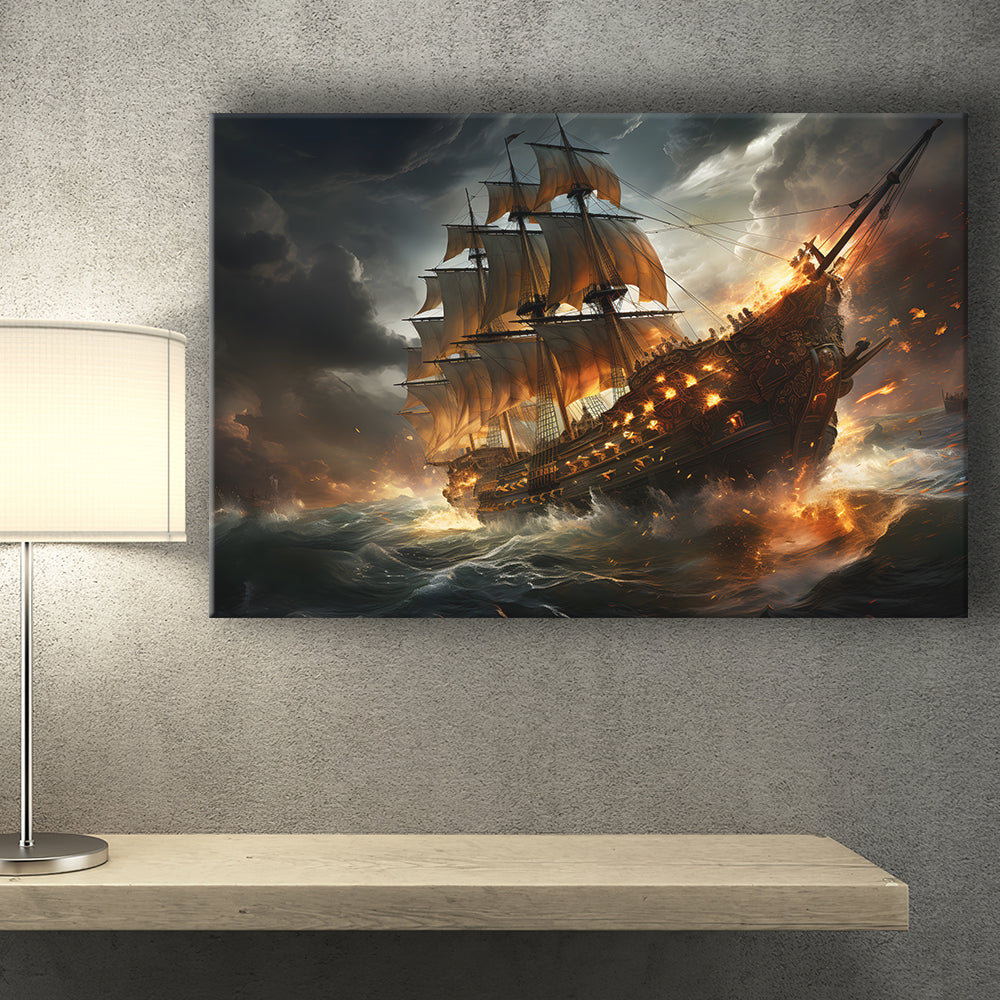Big Pirate Ship Burned Canvas Prints Wall Art Home Decor, Painting Can ...