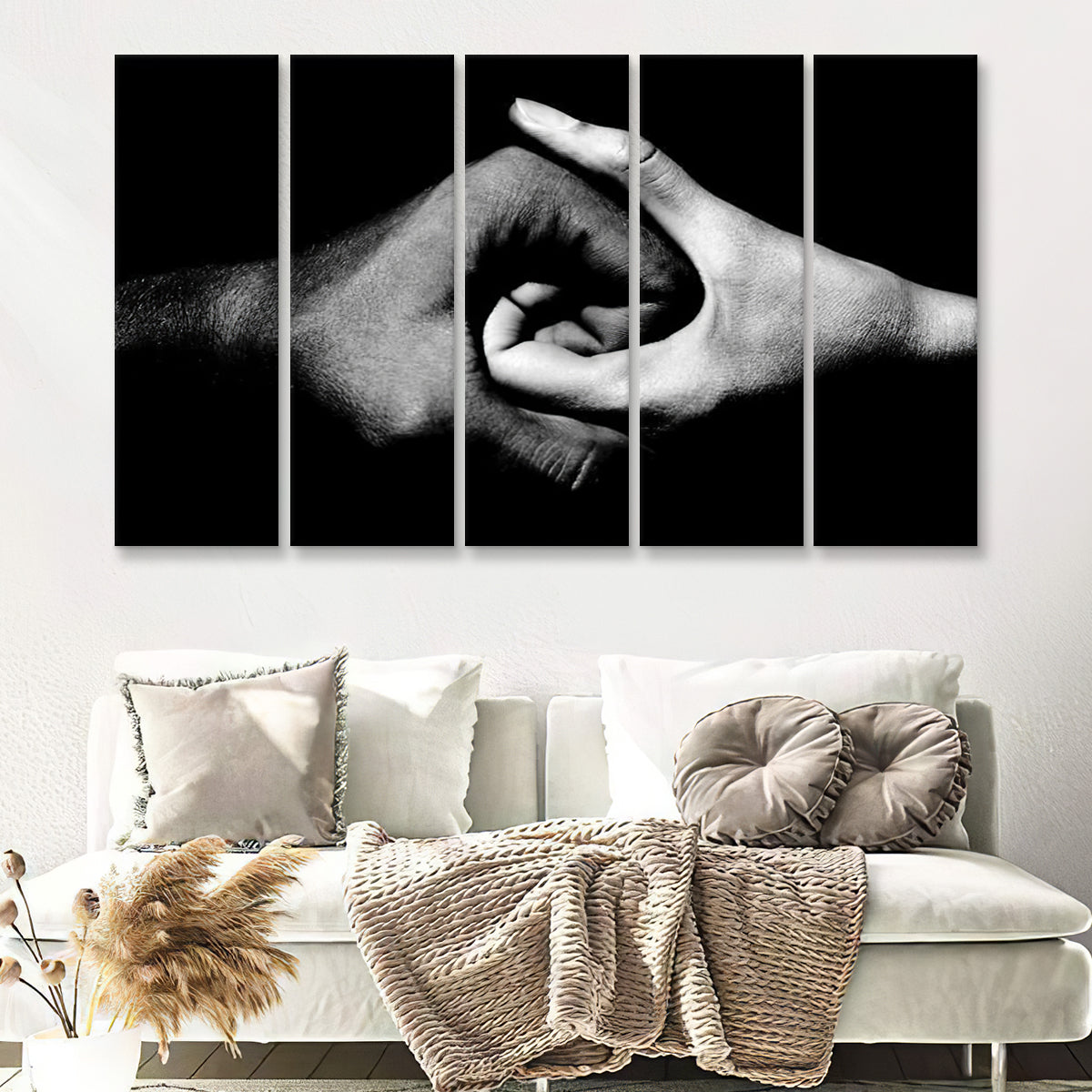 Black And White Hands Holding Together 5 Pieces Canvas Prints Wall Art ...