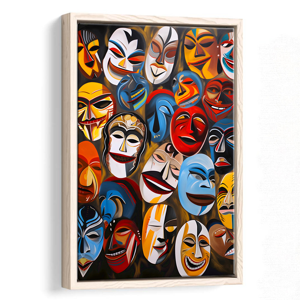 Diffirent Masks Native American Abstract Art Painting Framed Canvas Pr ...