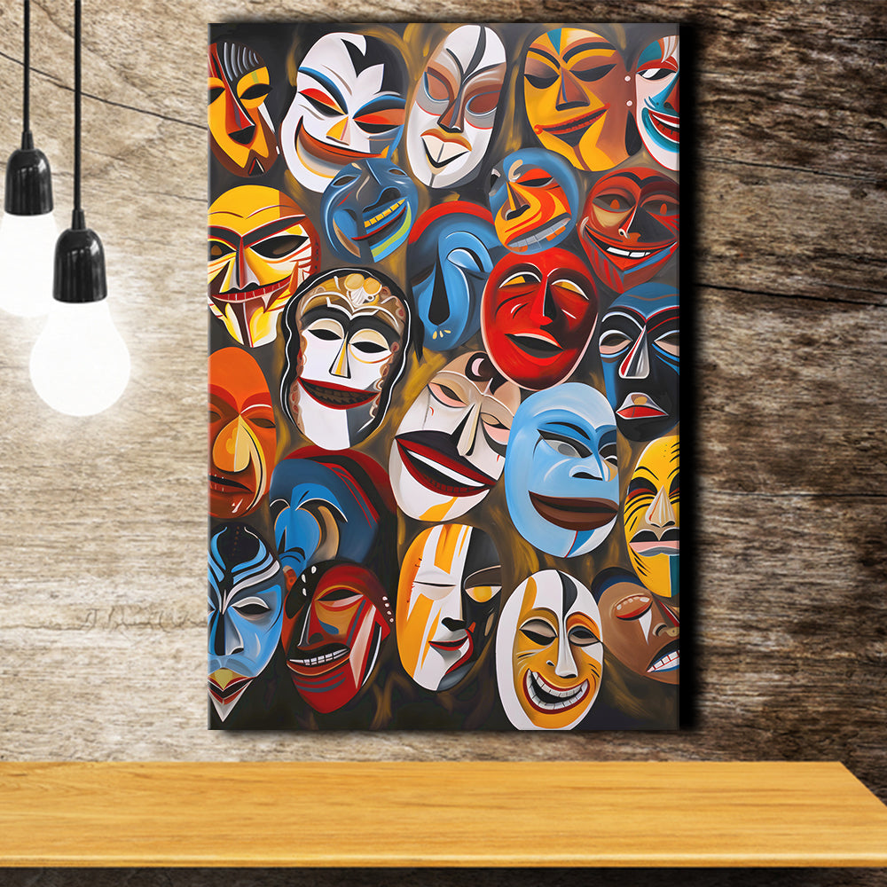 Diffirent Masks Native American Abstract Art Painting Canvas Prints Wa ...