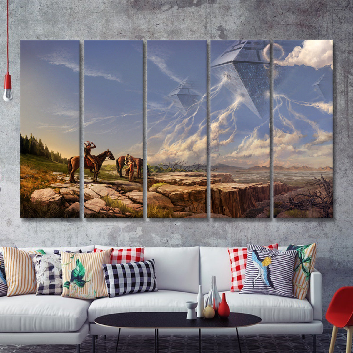 Fantasy Art Native Americans Science Fiction Spaceship 5 Pieces B Canv ...