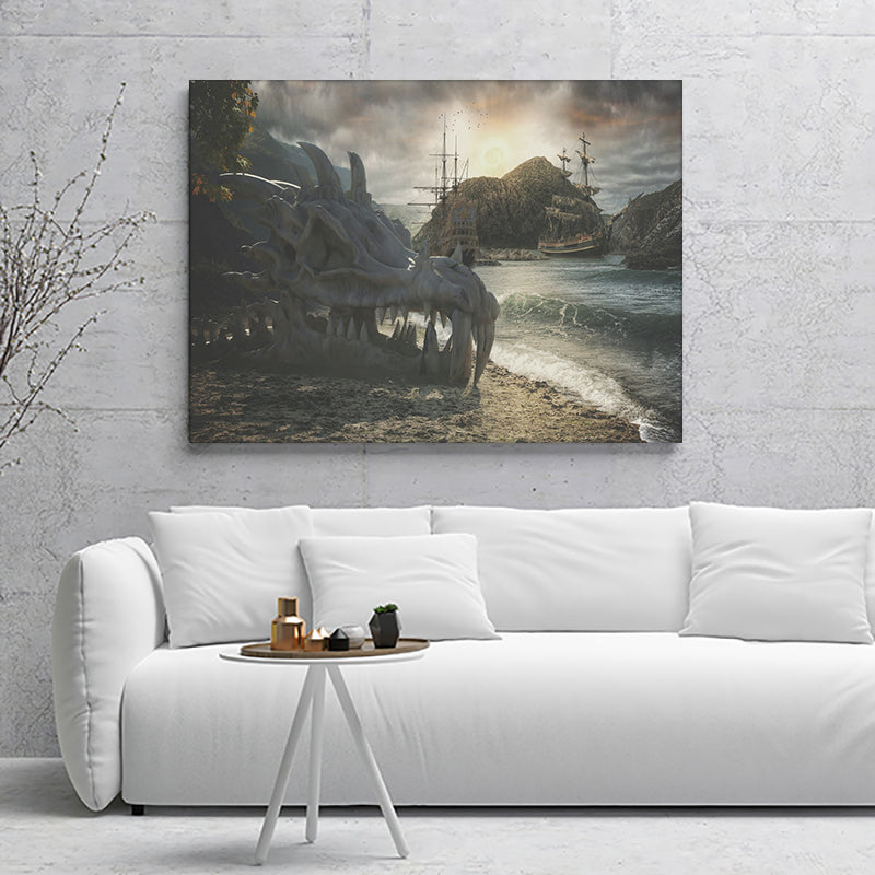 Fantasy Dragon Pirate Ship Canvas Wall Art - Canvas Prints, Prints For ...