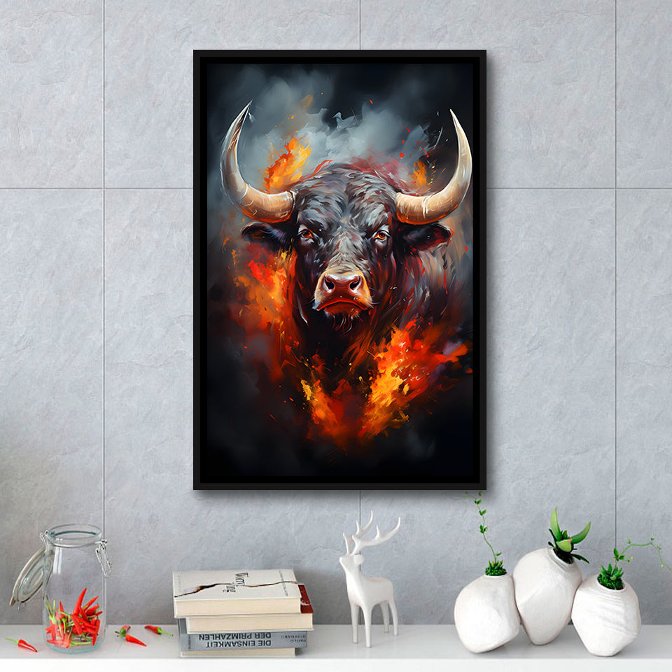 Hand Oil Painting Bull Portrait V4 Framed Canvas Prints Wall Art Home ...