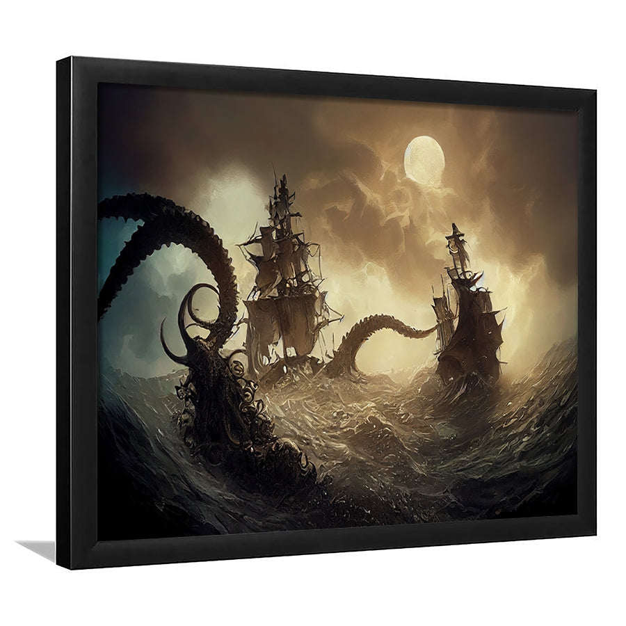 Kraken Tentacle Monster Attacks Pirate Ship Painting Framed Art Prints ...