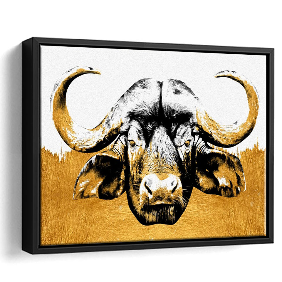 Modern Painting Of Buffalo Face Grey And Golden, Framed Canvas Prints ...