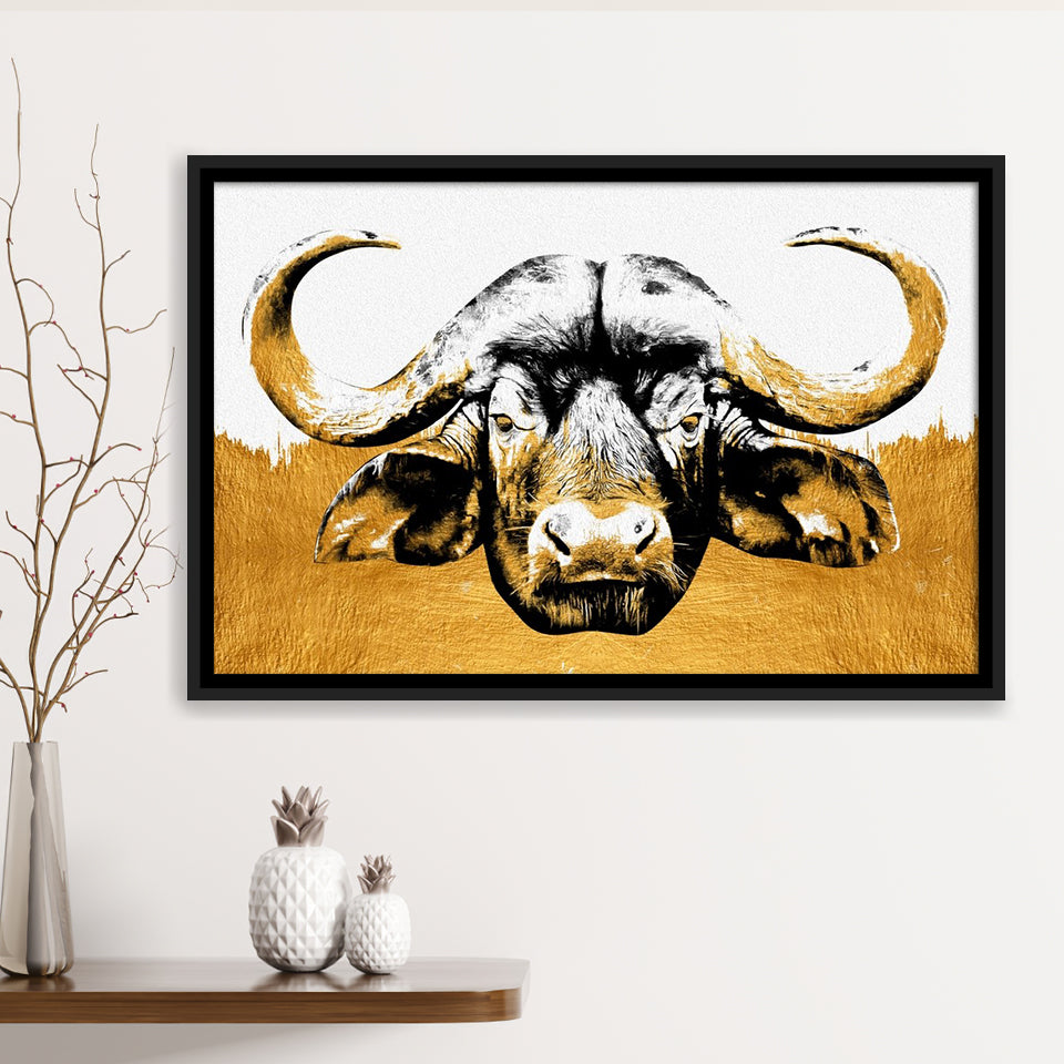 Modern Painting Of Buffalo Face Grey And Golden, Framed Canvas Prints ...