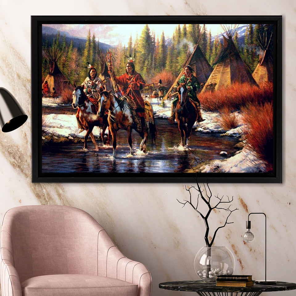 Native American Indian Western Framed Canvas Prints Wall Art - Paintin ...