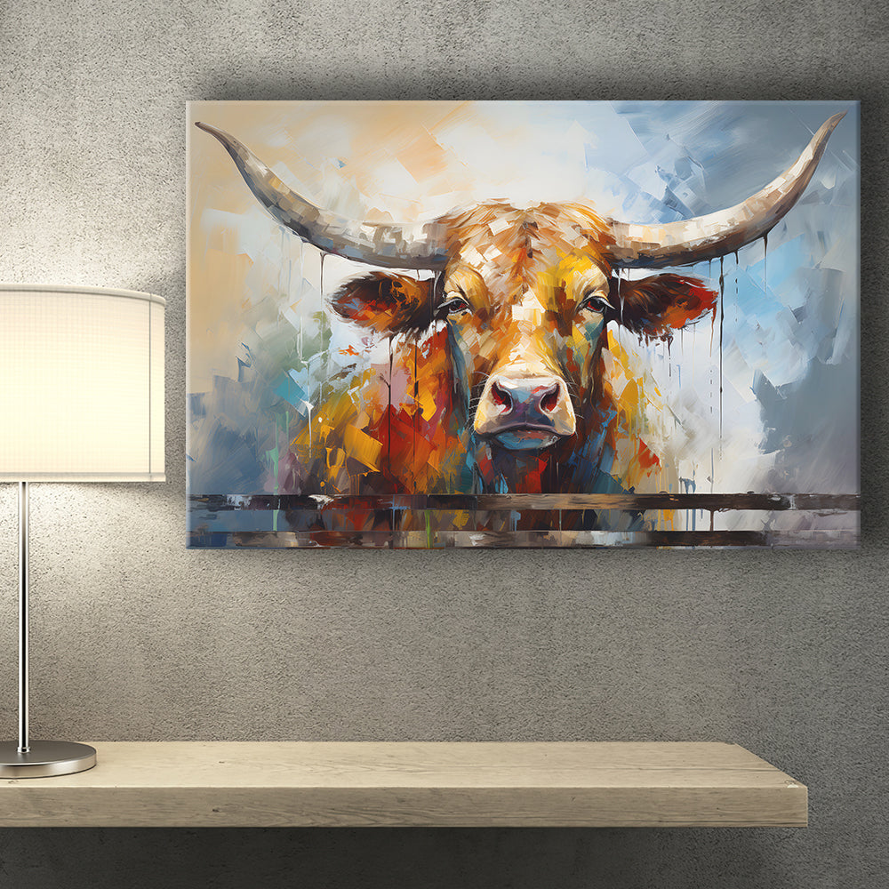 Oil Painting Longhorn Bull Portrait Canvas Prints Wall Art Home Decor ...