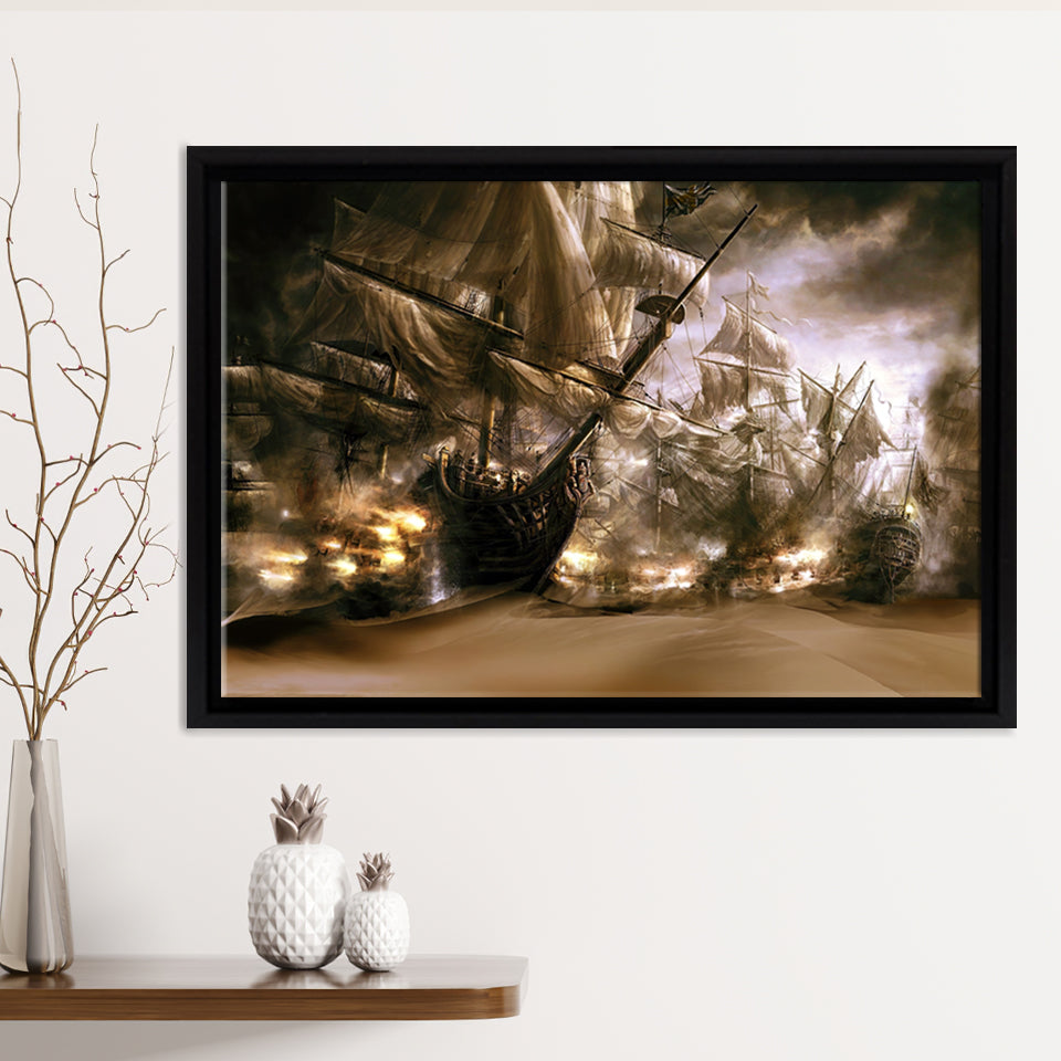 Pirate Ship And Desert Framed Canvas Prints Wall Art - Painting Canvas ...