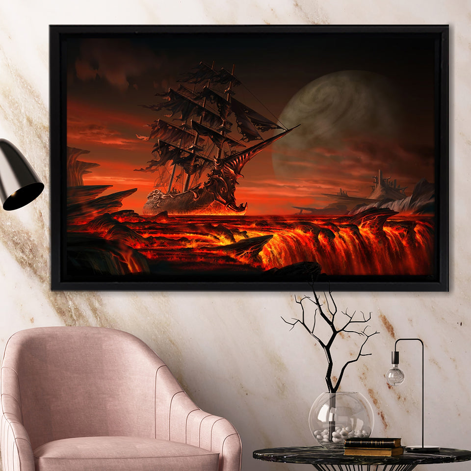 Red Pirate Ship Fantasy Art Framed Canvas Prints Wall Art - Painting C ...