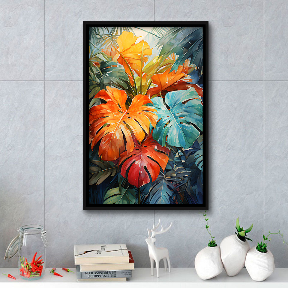 Ropical Leaves Palm Tree Watercolor V1 Framed Canvas Prints Wall Art H ...