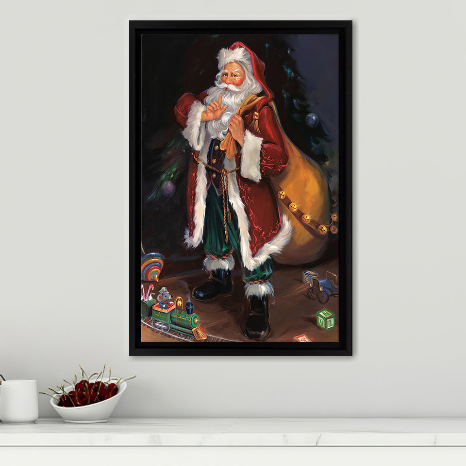 shhh Santa Claus is coming Framed Canvas Xmas Prints Wall Art - Painti ...