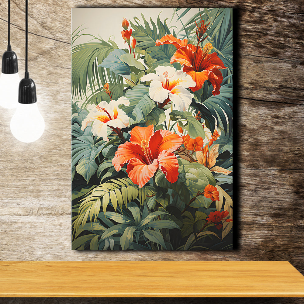 Tropical Palm Tree And Flowers Art V1 Summer Decor Canvas Prints Wall ...