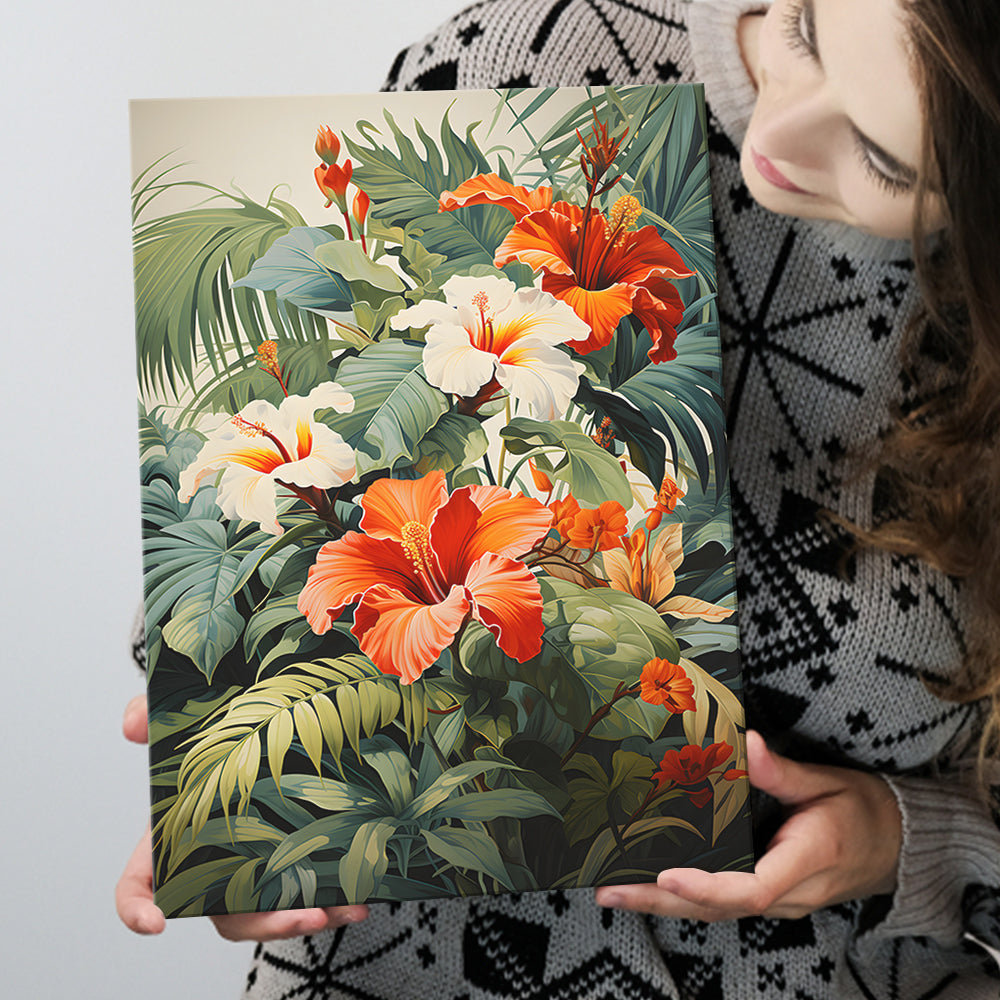 Tropical Palm Tree And Flowers Art V1 Summer Decor Canvas Prints Wall ...